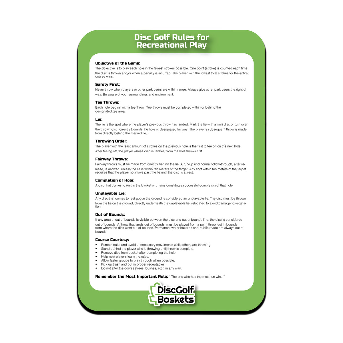 Rules & Regulations Signage – DiscGolfBaskets.com